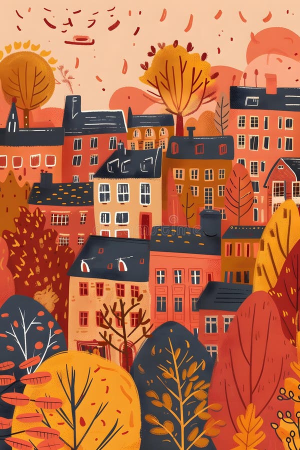 Autumn Cityscape with Colorful Buildings and Trees Generated Using AI ...