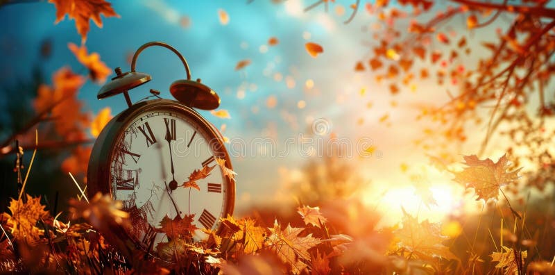 Autumn Clock, Time Flies with Falling Leaves Stock Image - Image of ...
