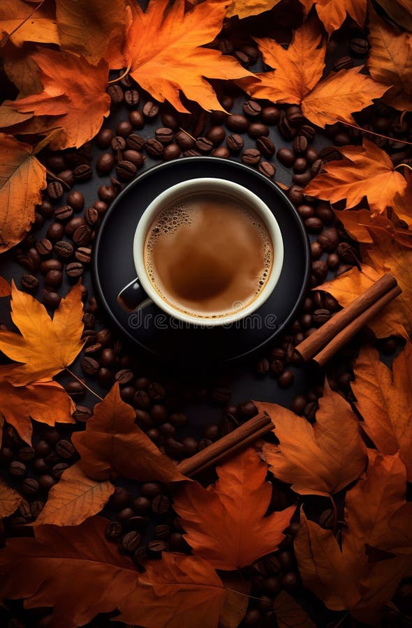 Autumn Coffee with Autumn Leaves on a Wooden Background. AI Generated ...