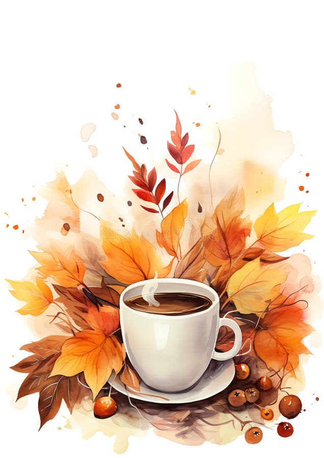 Autumn Coffee Watercolor Border Stock Illustration - Illustration of ...