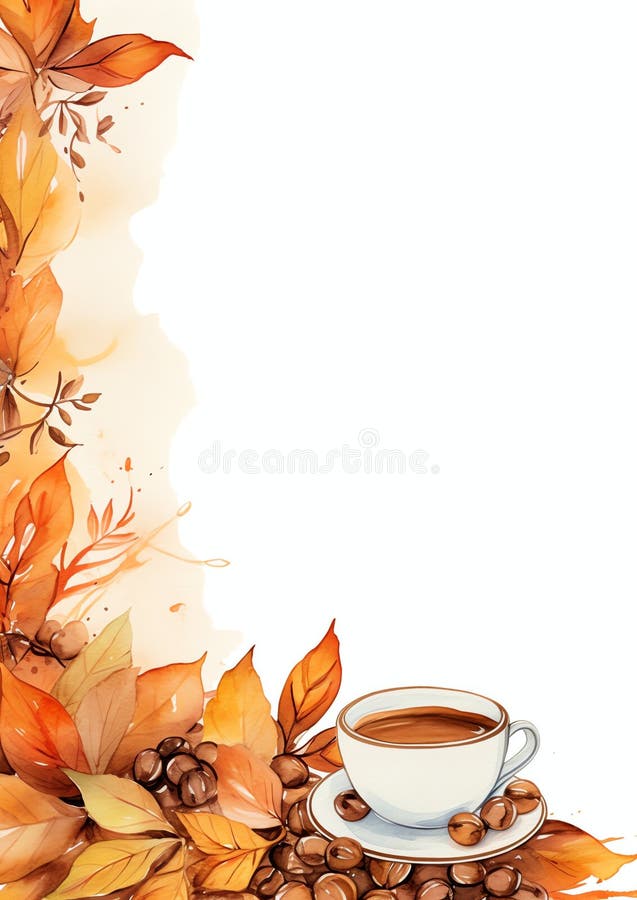 Autumn Coffee Watercolor Border Stock Illustration - Illustration of ...