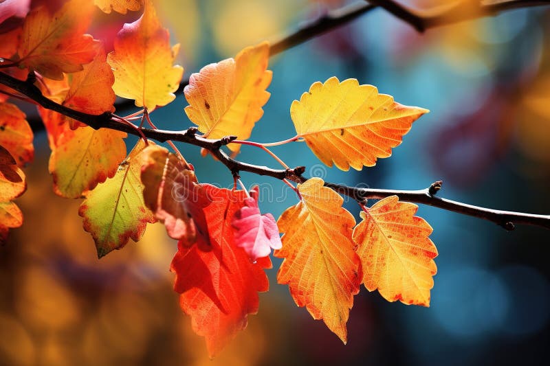 Autumn Colored Leaves on Tree Branch Stock Illustration - Illustration ...