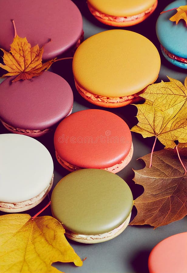 Autumn Composition. Backdrop Made of Autumn Leaves and Macarons. Copy ...