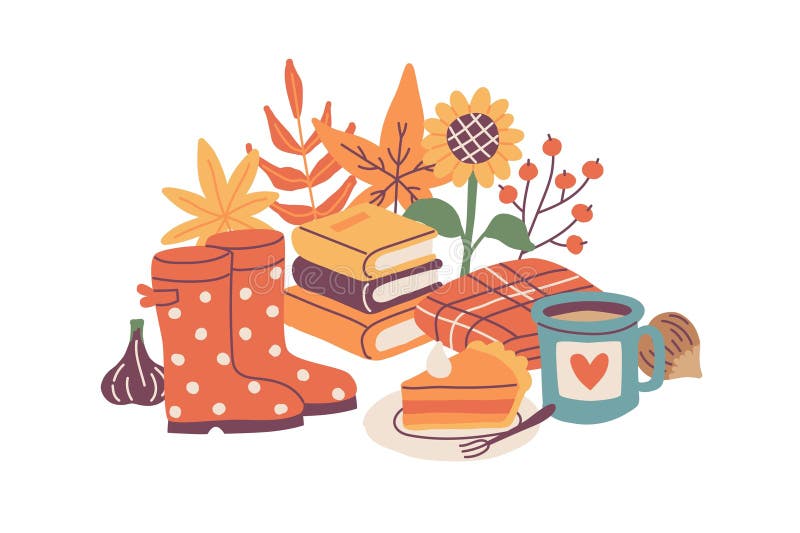 Autumn Composition, Cute Hand Drawn Seasonal Objects. Vector ...