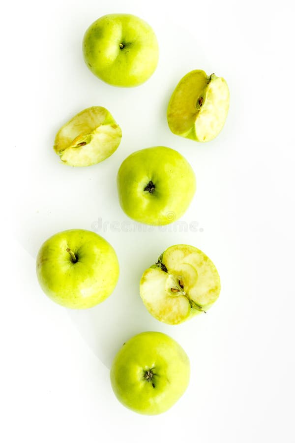 Autumn Composition with Green Apple on White Background Top View Stock ...