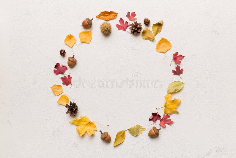 Autumn Composition Made of Dried Leaves, Cones and Acorns on Table ...