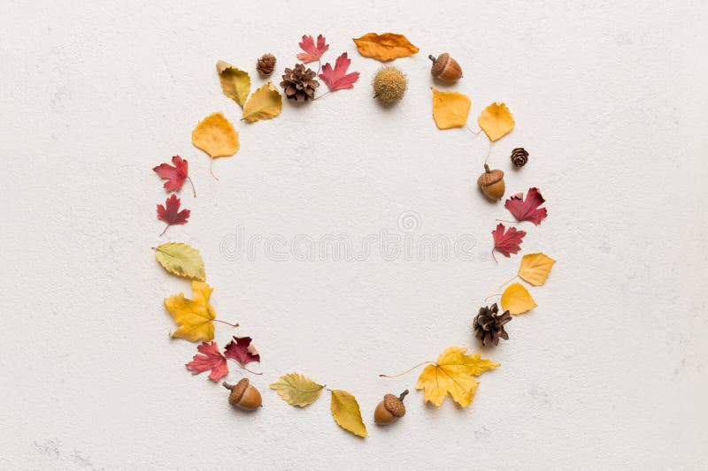 Autumn Composition Made of Dried Leaves, Cones and Acorns on Table ...