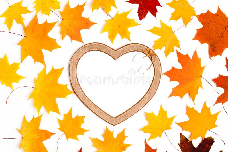 Autumn Composition, Maple Leaves, Heart Shaped Frame, Top View, Flat ...