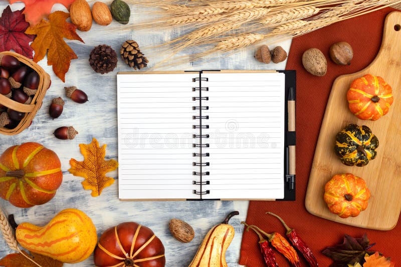 Autumn Composition. Pattern of Autumn Leaves, Pumpkins, and Wheat with ...