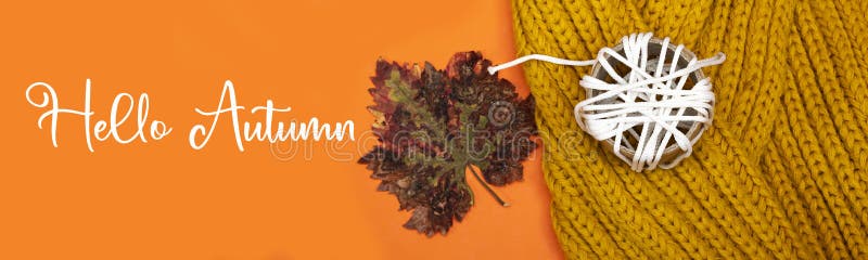 Autumn Concept : Leaves, Rope Above Scarf with Hello Autumn Stock Image ...