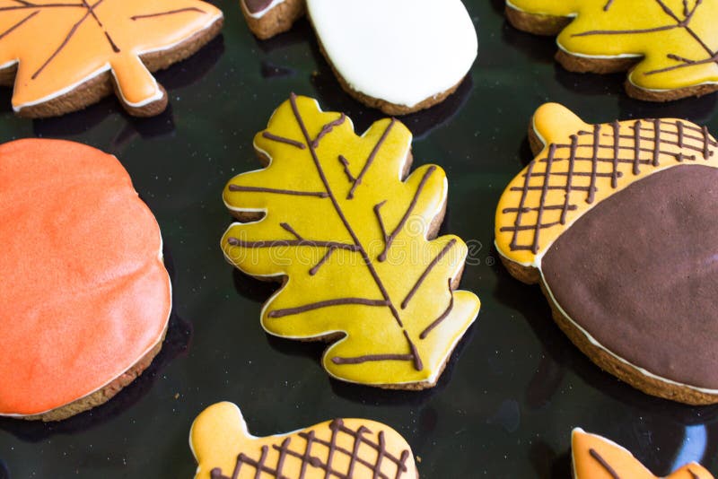 Autumn Cookies in the Form of Acorns and Leaves of Trees Stock Image ...