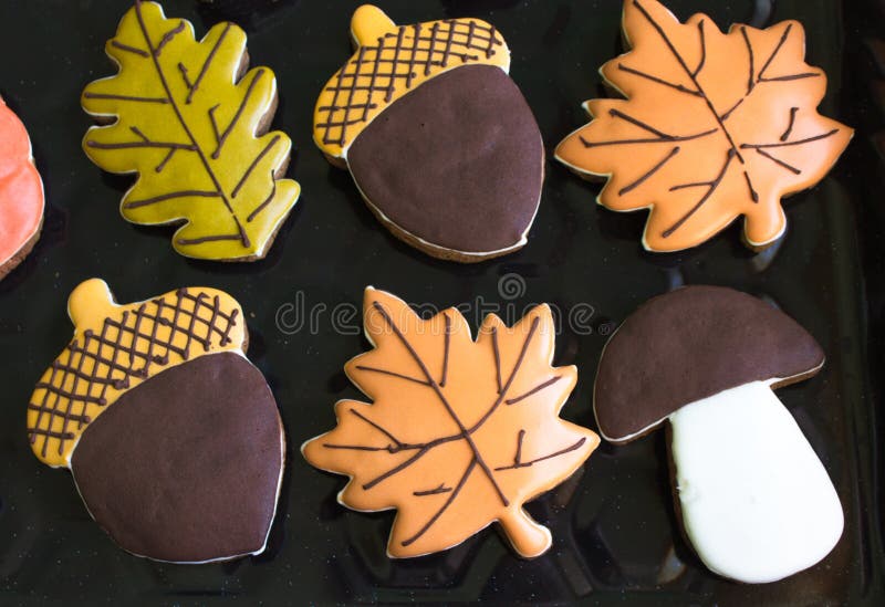 Autumn Cookies in the Form of Acorns and Leaves of Trees Stock Image ...