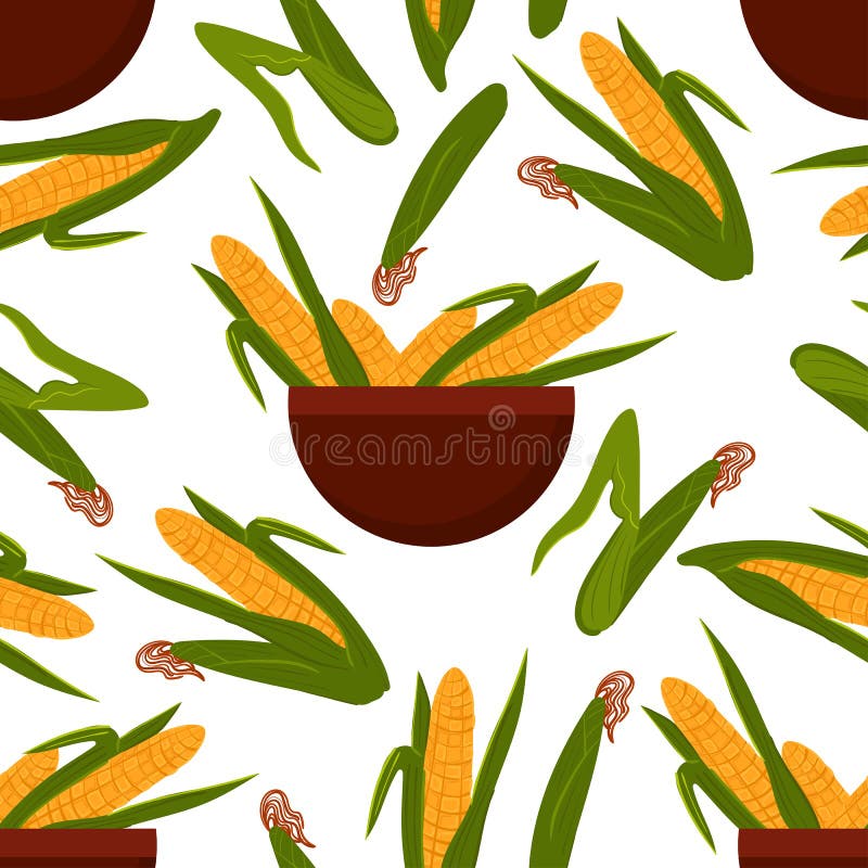 Autumn Corn Harvest Seamless Pattern Stock Vector - Illustration of ...