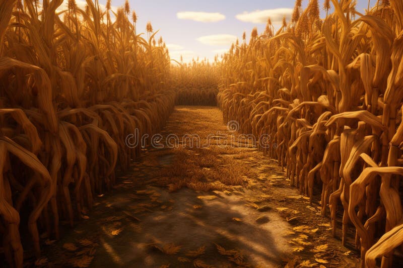 Autumn Corn Maze with Twisting Pathways and Tall Stock Illustration ...