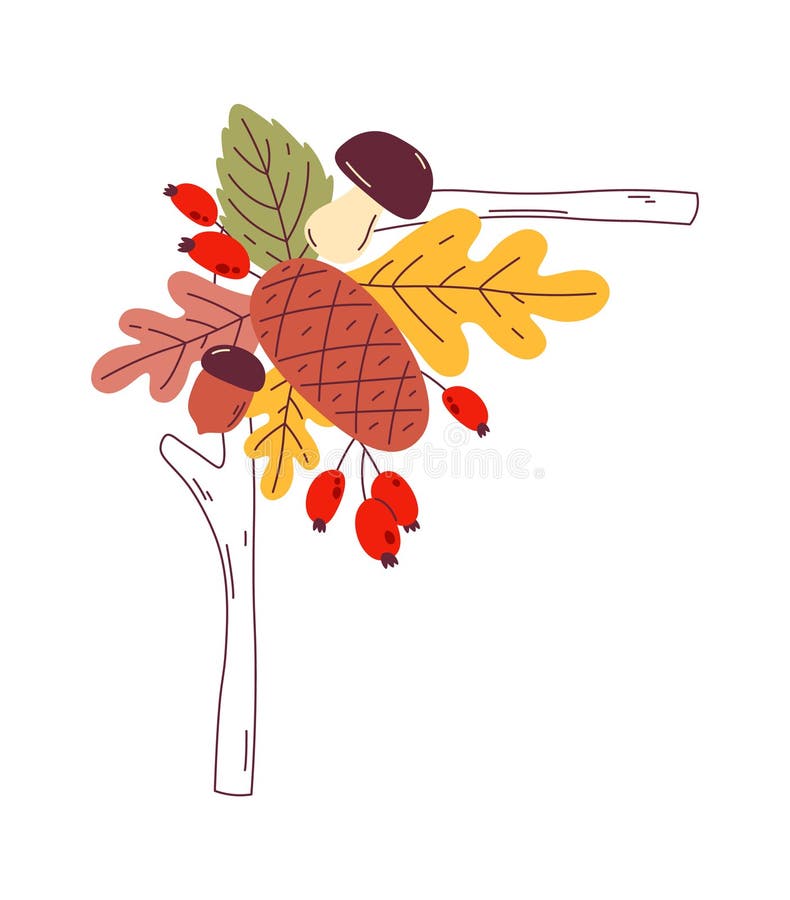 Autumn Corner Decoration with Berry, Branch and Leaf Stock Vector ...
