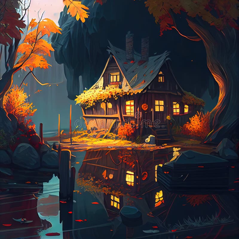 Autumn Cottage House - Ai Generated Stock Image - Image of village ...
