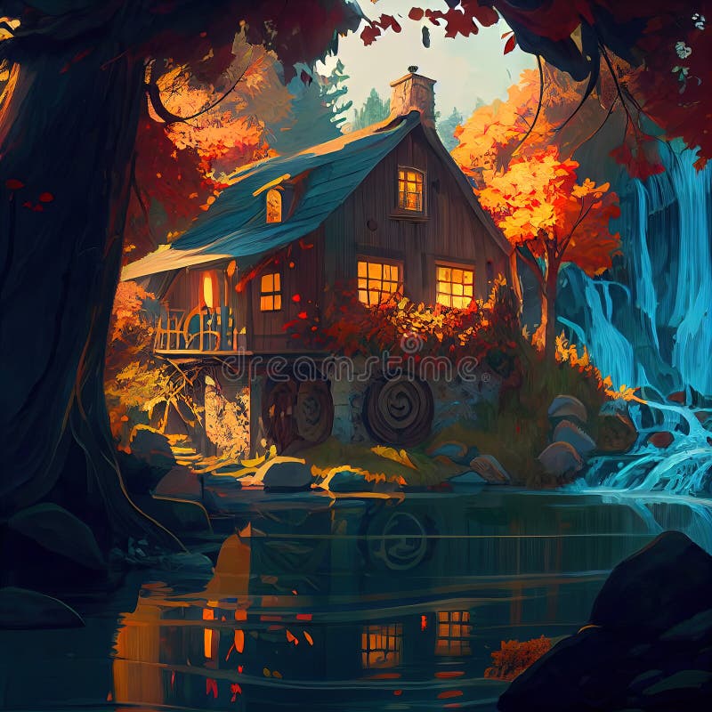 Autumn Cottage House - Ai Generated Stock Photo - Image of field, farm ...