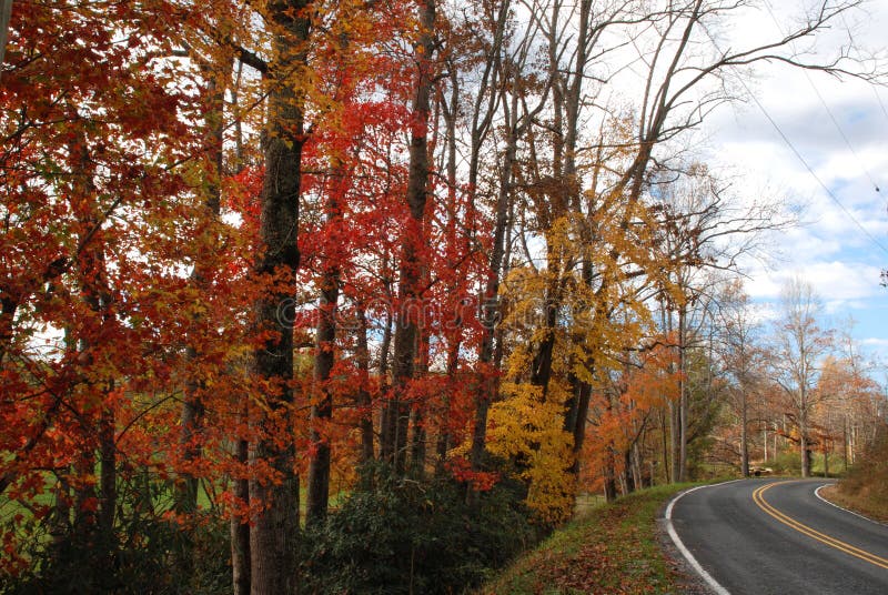 Autumn on a Country Road stock photo. Image of blue - 131086176