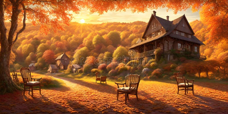 Autumn Countryside Landscape, Generative AI Illustration Stock ...