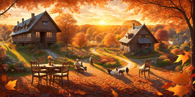 Autumn Countryside Landscape, Generative AI Illustration Stock ...