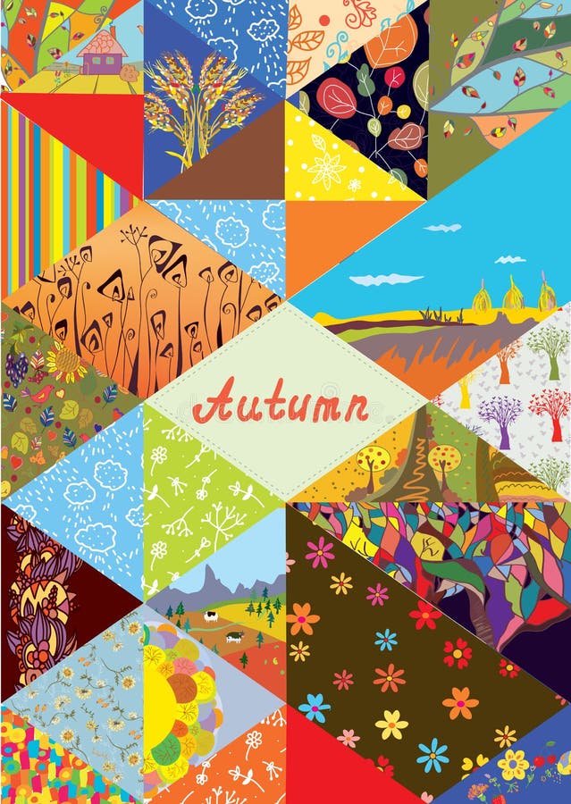 Autumn Cover Background with Frame and Set of Collage Elements ...