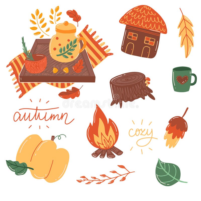 Autumn Cozy Doodle Set. Hand Drawn Isolated Sweaters, Branches ...