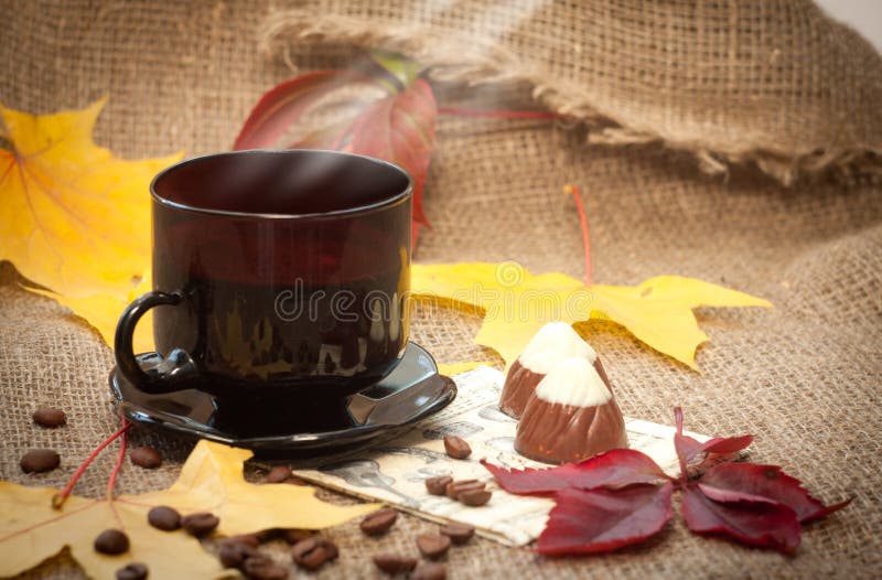 Autumn cup of coffee stock photo. Image of confectionery - 26912980