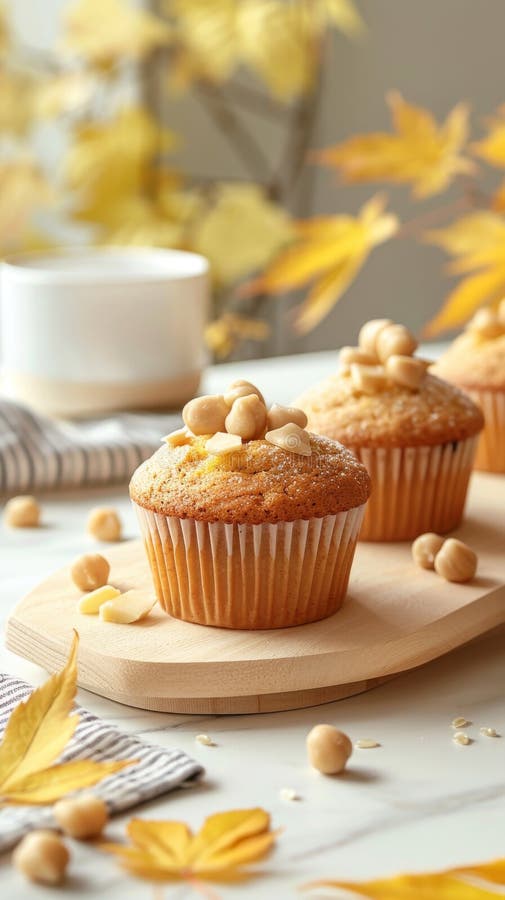 Autumn Cupcakes with Vanilla Frosting on a Stand in Bright Kitchen ...