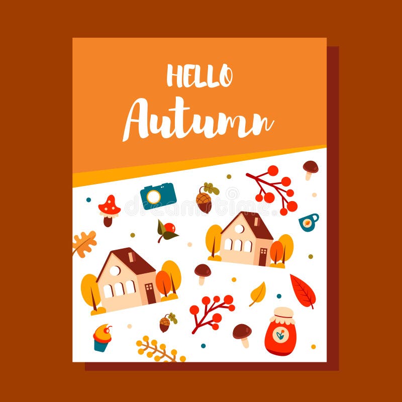 Autumn Cute Postcard. Template for Banner, Poster or Postcard. Vector ...