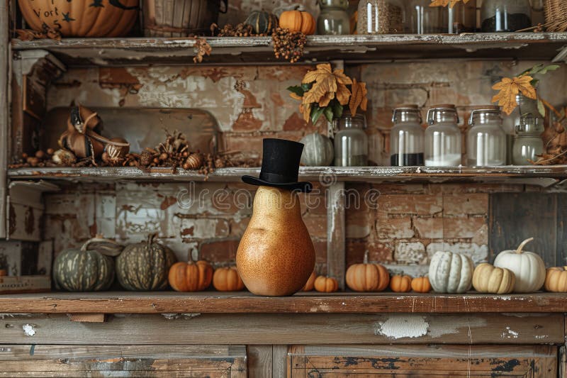 Autumn Decor on Rustic Shelves Stock Illustration - Illustration of ...