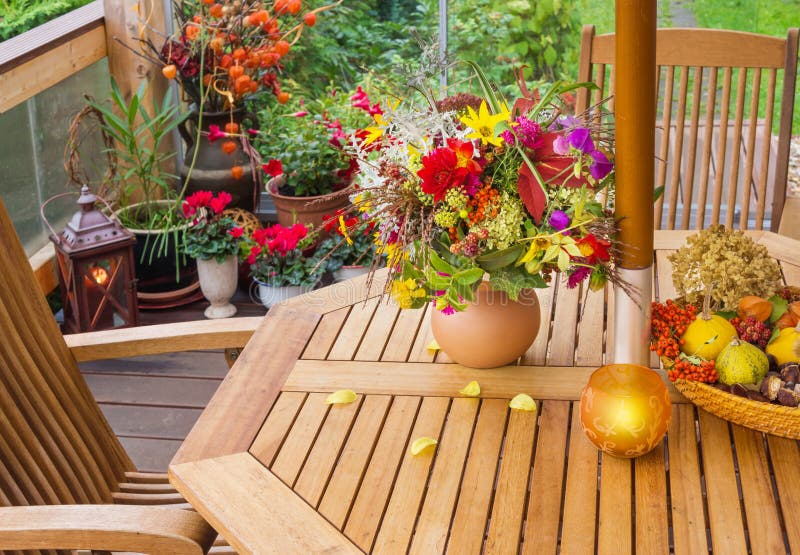 Autumn decoration, terrace stock image. Image of petals - 45863563