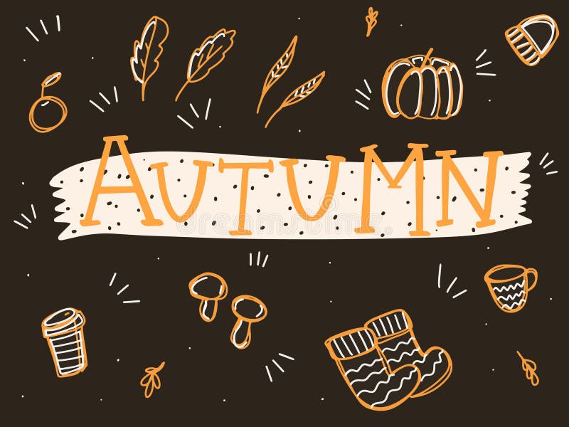 Autumn Decorative Elements Set, Autumn Lettering Vector Illustration ...