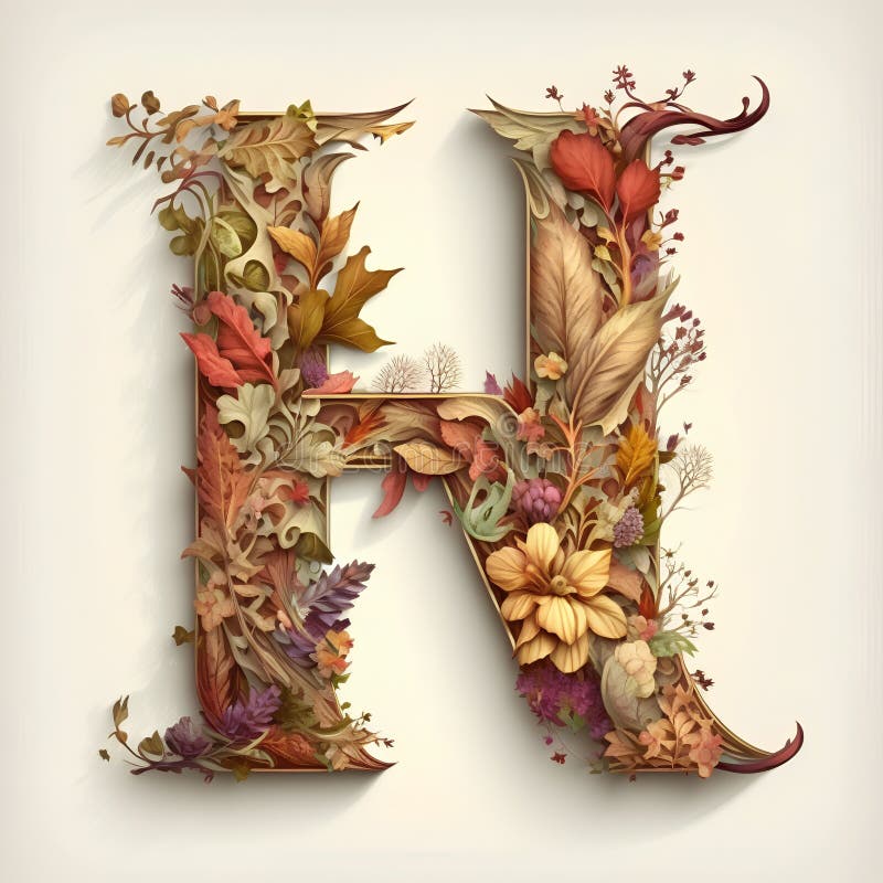Autumn Decorative Letter K with Leaves and Flowers. Vector Illustration ...
