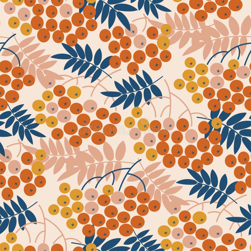 Autumn Rowanberry Leaves and Berries Seamless Pattern Stock Vector ...