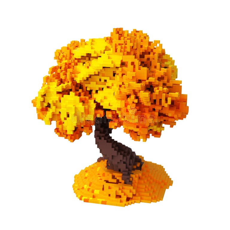 Autumn Digital Pixelated Tree Isolated on White Background Stock ...