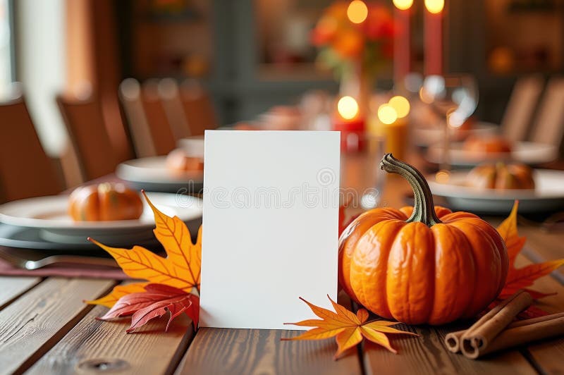 Autumn Dinner Setting with Pumpkin and Blank Frame for Event ...