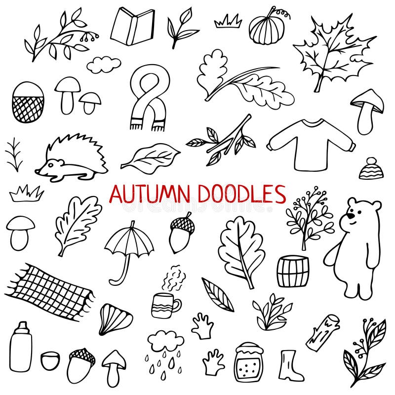 Autumn Doodle Set, Fall Collection Stock Illustration - Illustration of ...