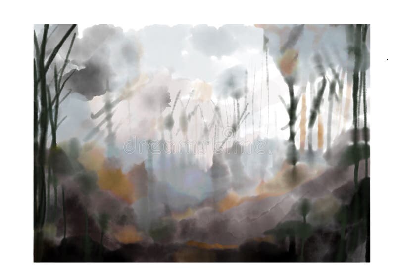 Autumn Drawing Featuring a Valley of Trees. Stock Illustration ...