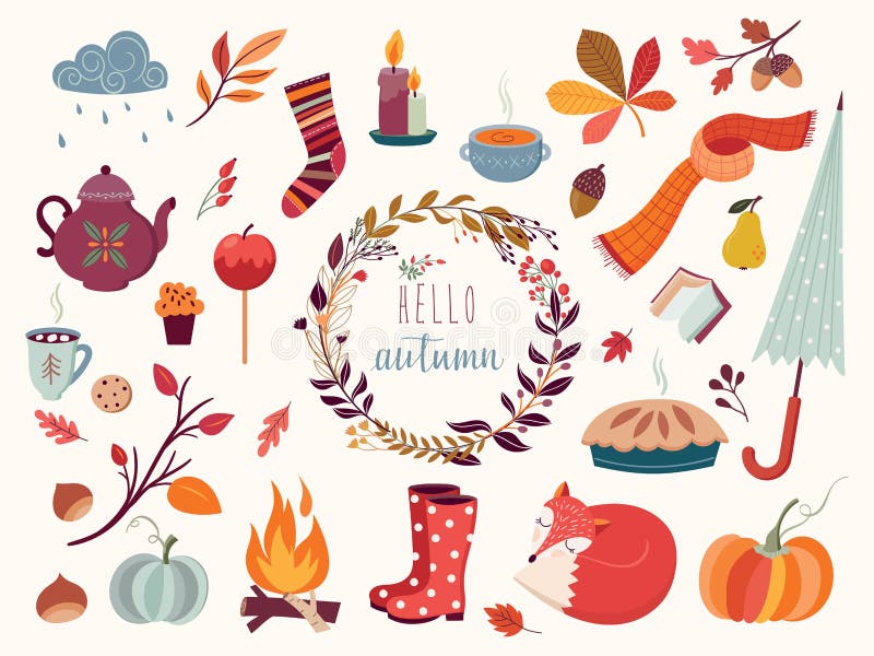 Autumn Elements Collection Vector Design Stock Vector - Illustration of ...