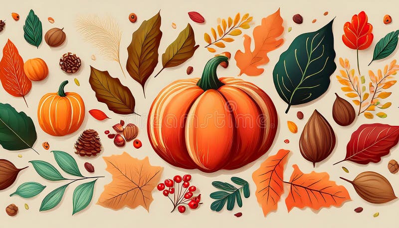 Autumn Elements Set - Simple Flat Style Autumn Symbols - Fall Leaves ...