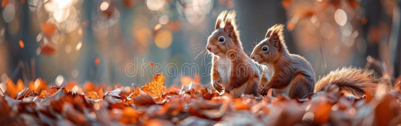 Autumn Encounter: Two Playful Red Squirrels in Forest/Park - Wildlife Animal Photography ...