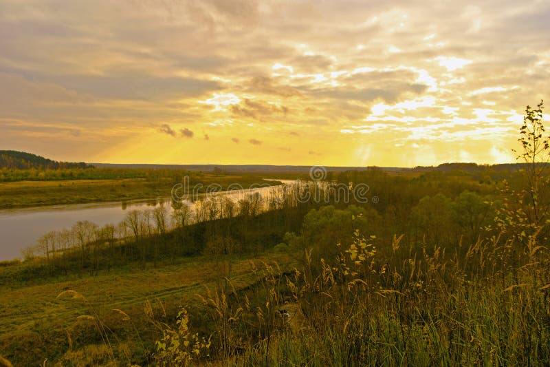 View of the Lock on the Volga River Near Uglich. Autumn Nature. Stock ...