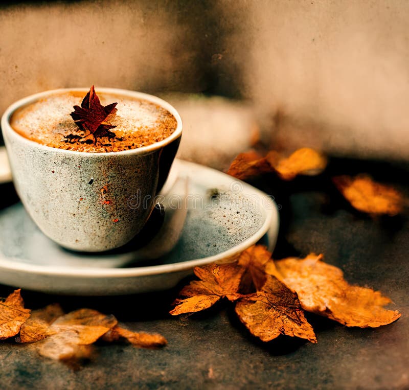 Autumn, Fall Cup of Coffee, Latte Surrounded by Leaves Stock ...
