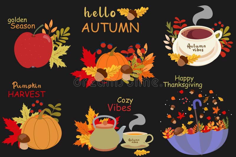 Hello Autumn Collage with Cozy Fall Elements Including Apples, Pumpkins ...