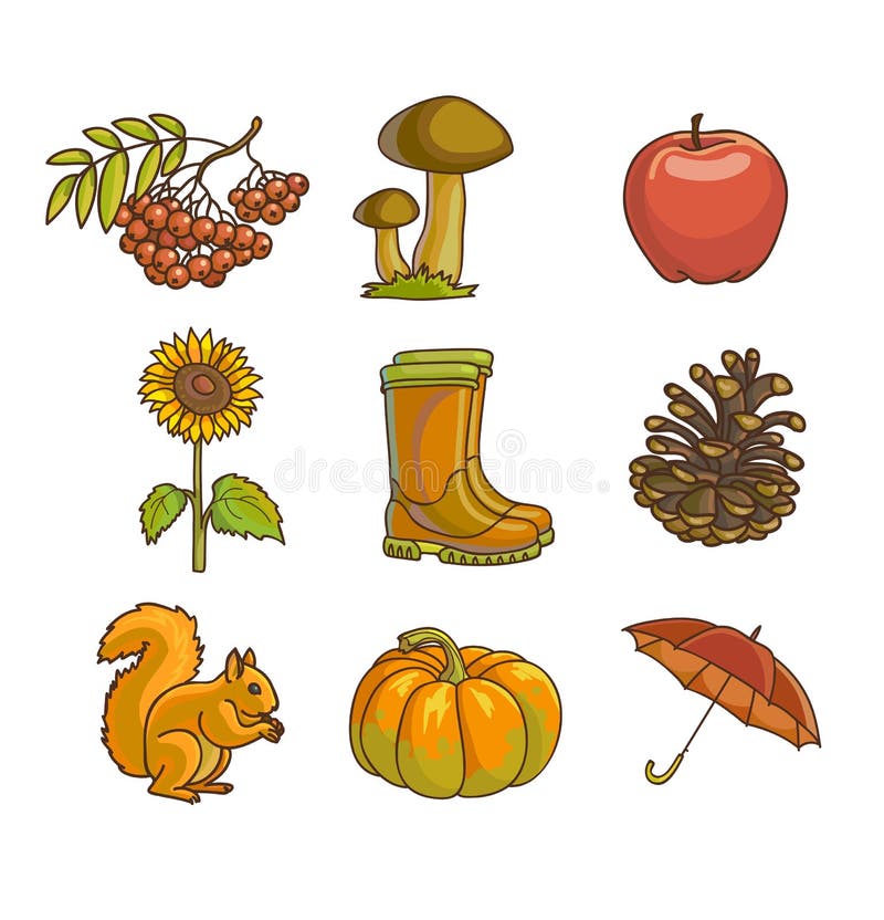 Autumn or Fall Icon and Objects Set for Design. Stock Vector ...
