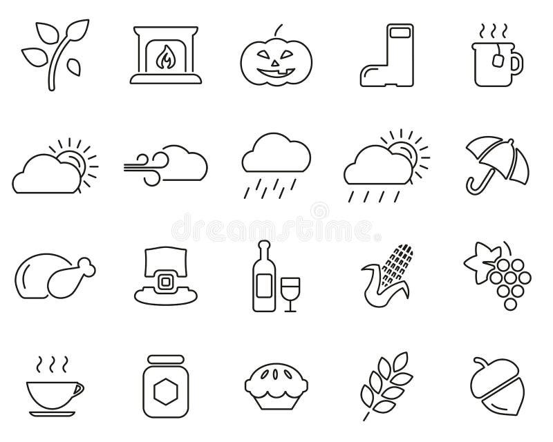 Autumn or Fall Icons Thin Lne Set Big Stock Vector - Illustration of ...