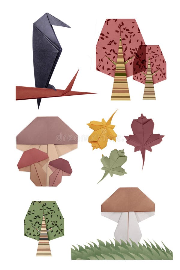 Autumn Fall Origami Isolated Set On A White Stock Illustration ...