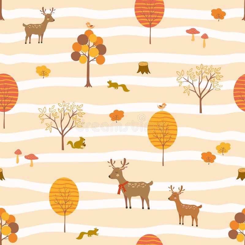 Autumn or Fall Seamless Pattern with Cute Animals in the Forest.Kids ...