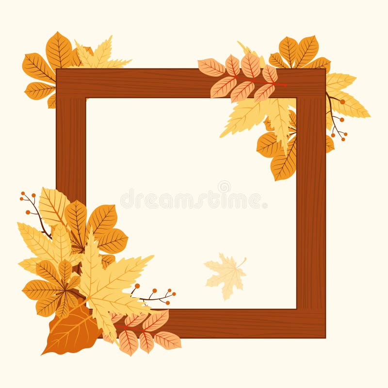 Autumn Fall Season Leaf Greeting Invitation Square Frame Wood ...