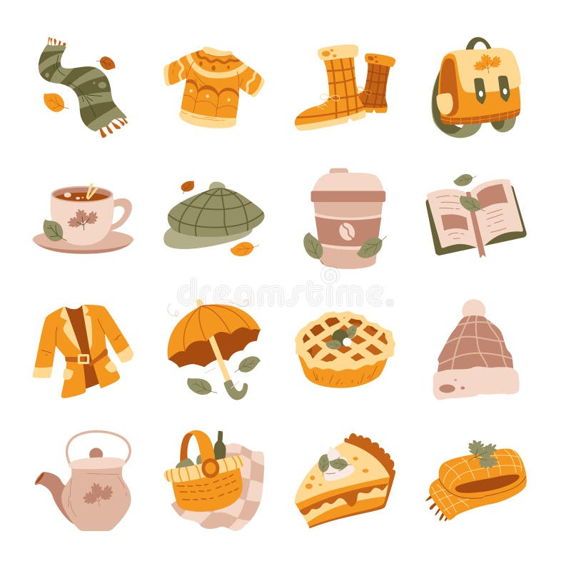 Autumn Fall Season Vector Illustration Collection. Autumn Object ...
